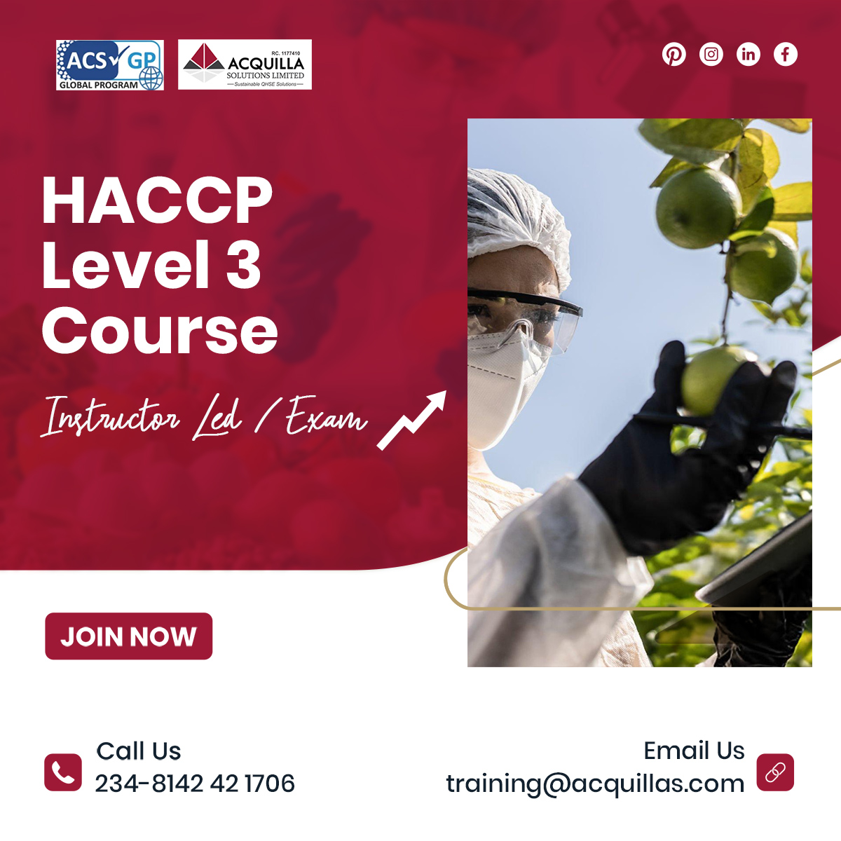 HACCP Level 3 Course (must have completed HACCP level 2) - Acquilla Solutions Limited (ASL)